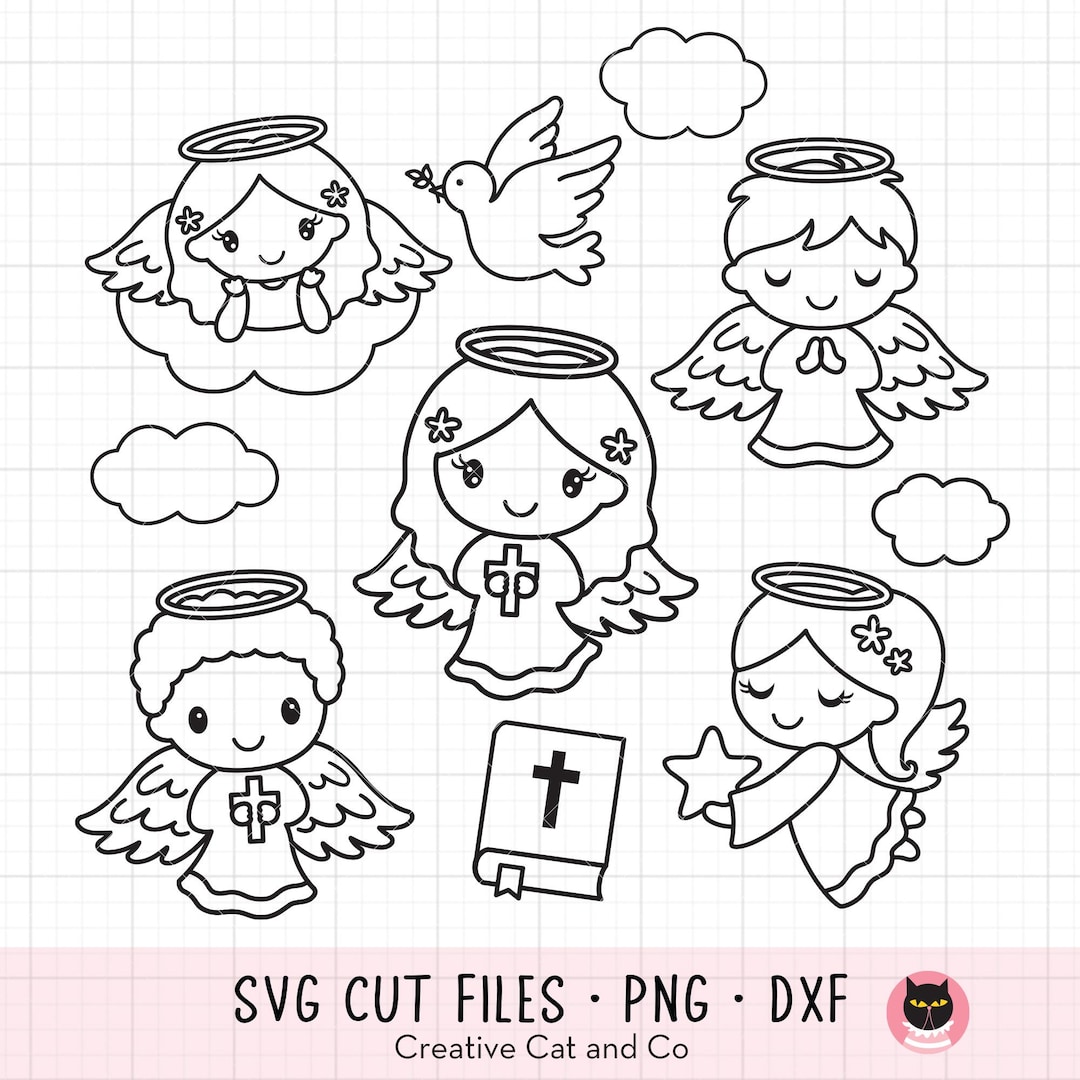 Kid Angel Outline SVG PNG, Baptism Children Angels Clip Art, Christian ...