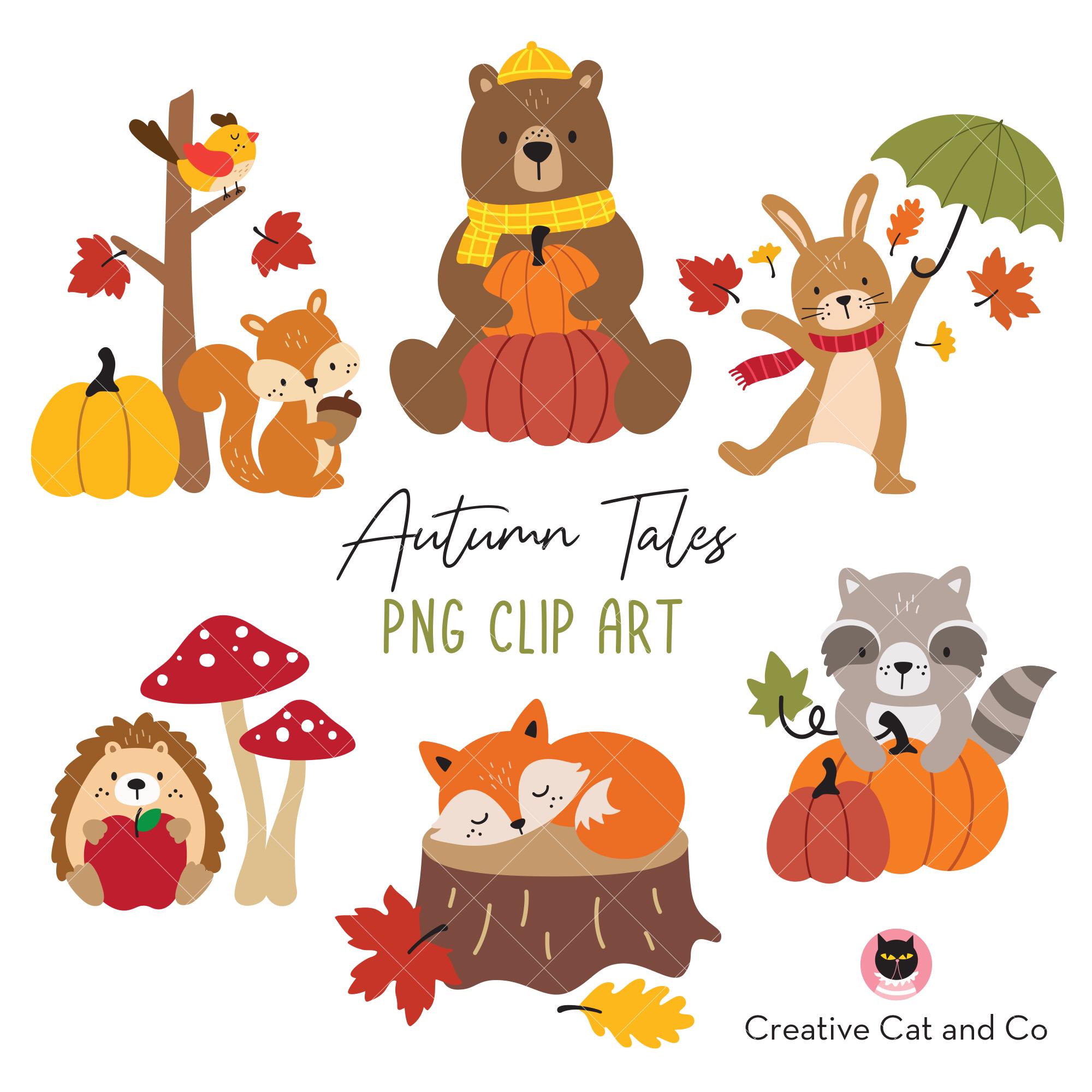 Fall Woodland Animals PNG Clipart Bundle | Cute Autumn Forest Animals ...