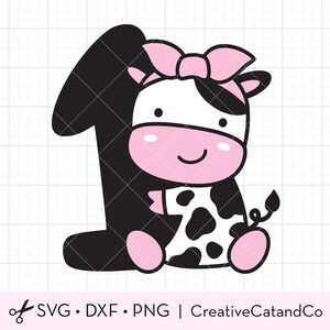 Girl Cow With Number One Svg, Png, First Birthday Cow, Baby Girl 1st ...