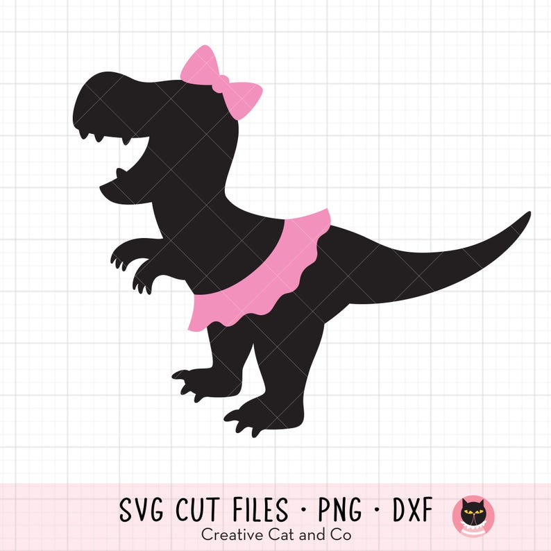 Dinosaur With Tutu SVG PNG DXF Clipart | Cute Girt T-rex Ballerina With ...