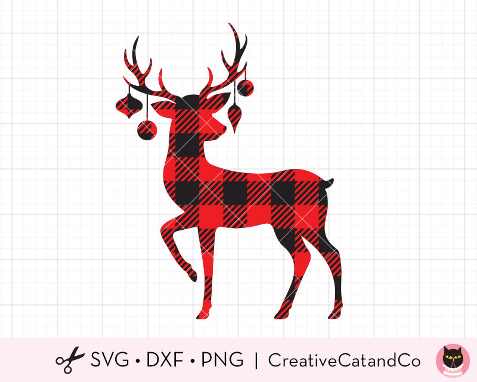Standing Reindeer Buffalo Check SVG DXF Red Holiday Christmas | Etsy