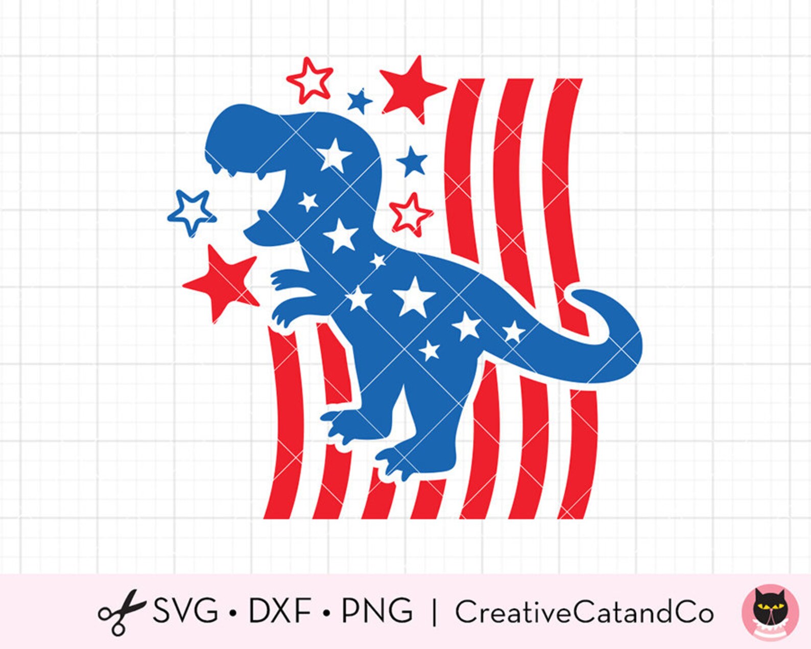 Patriotic Dinosaur SVG Kid 4th of July Dinosaur With Stars and - Etsy