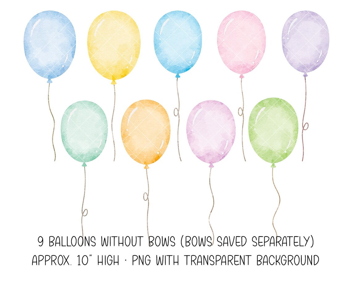 Watercolor Pastel Balloons PNG Clipart Party Balloons With - Etsy