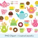 Tea Party Clip Art, Cute Teapot and Tea Cup, Tea Bag, Macaron, Cup Cake ...