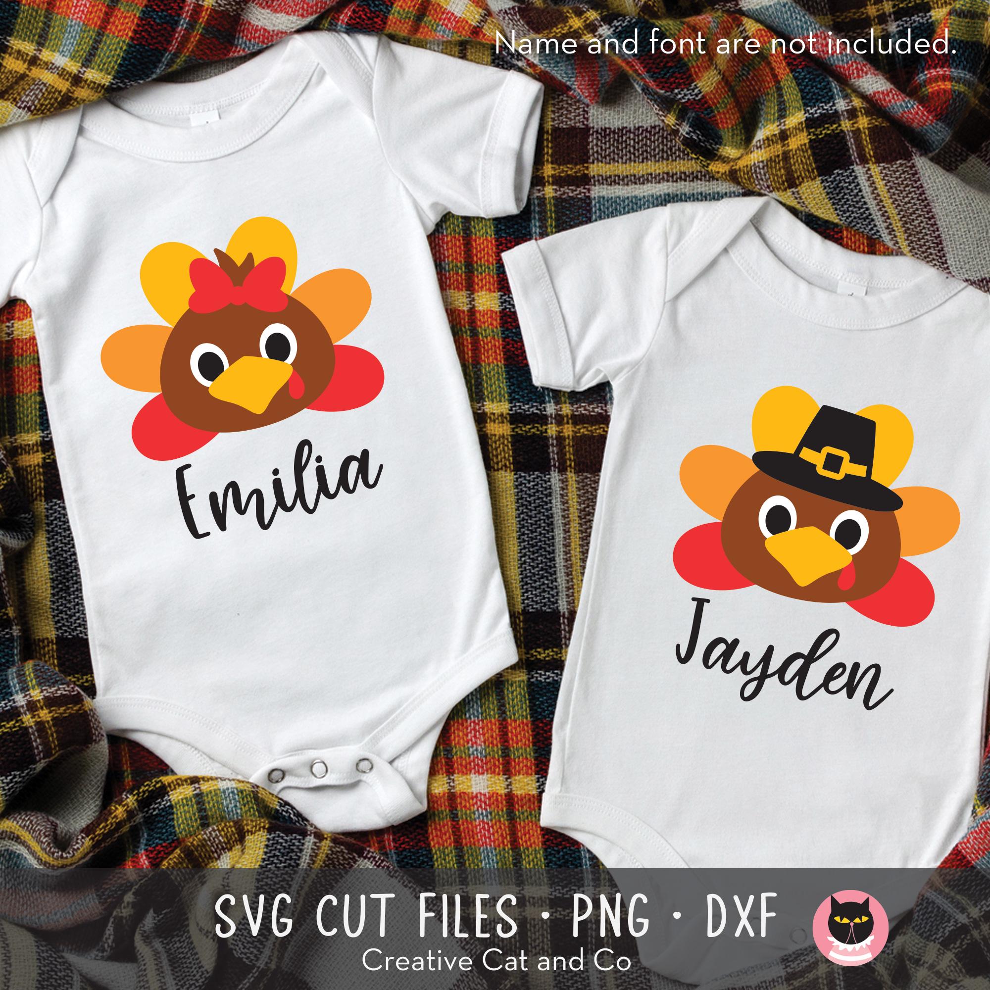 Baby Boy and Girl Turkey SVG PNG DXF | Cute Turkey Face Clipart With ...