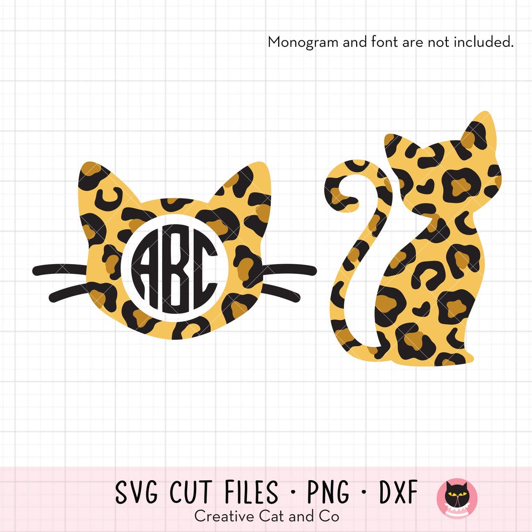 Leopard Cat Monogram SVG DXF Leopard Pattern Cat Face Shape Frame Svg ...