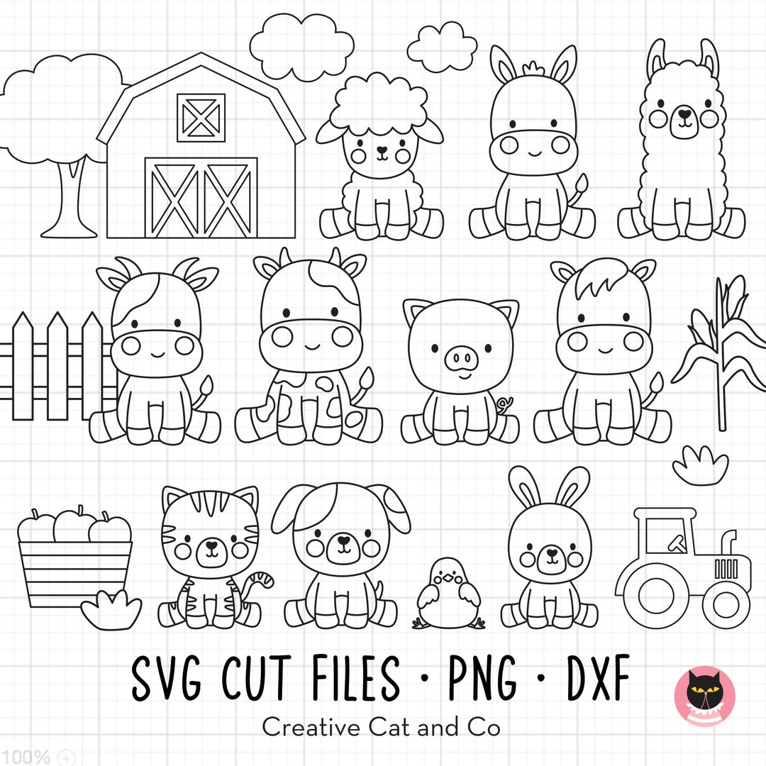 Farm Animals Outline Svg, Png, Kid Coloring, Outlined Barn Animals ...