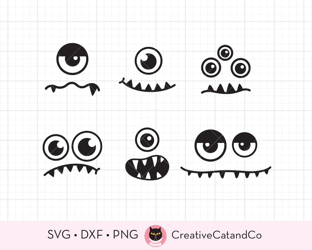 Cute Halloween Monster Face Eyes Svg, Png, Funny Monsters With Fangs ...