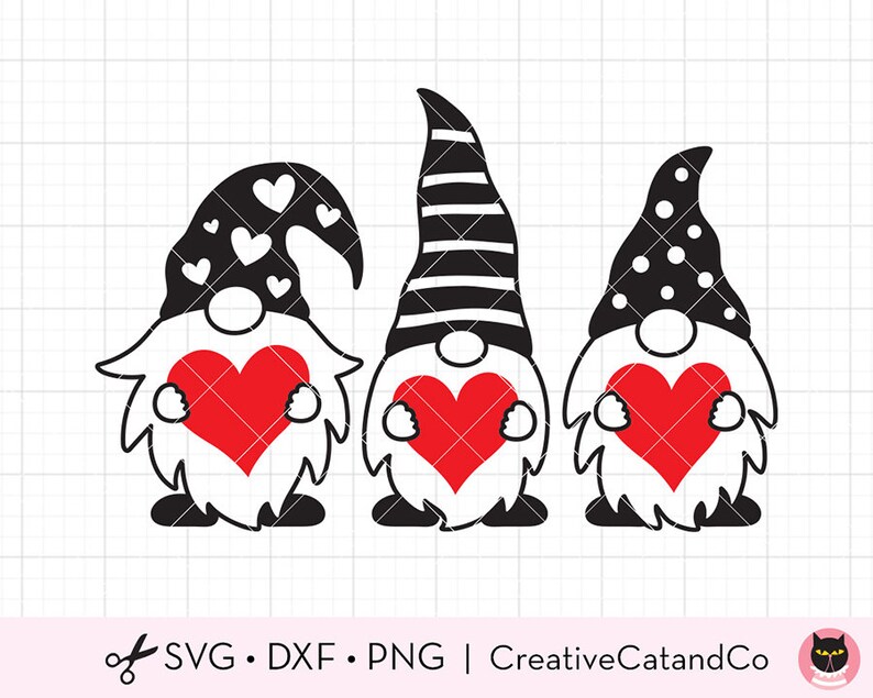 Gnomes Holding Hearts Svg Valentines Day Gnomes Black And Etsy