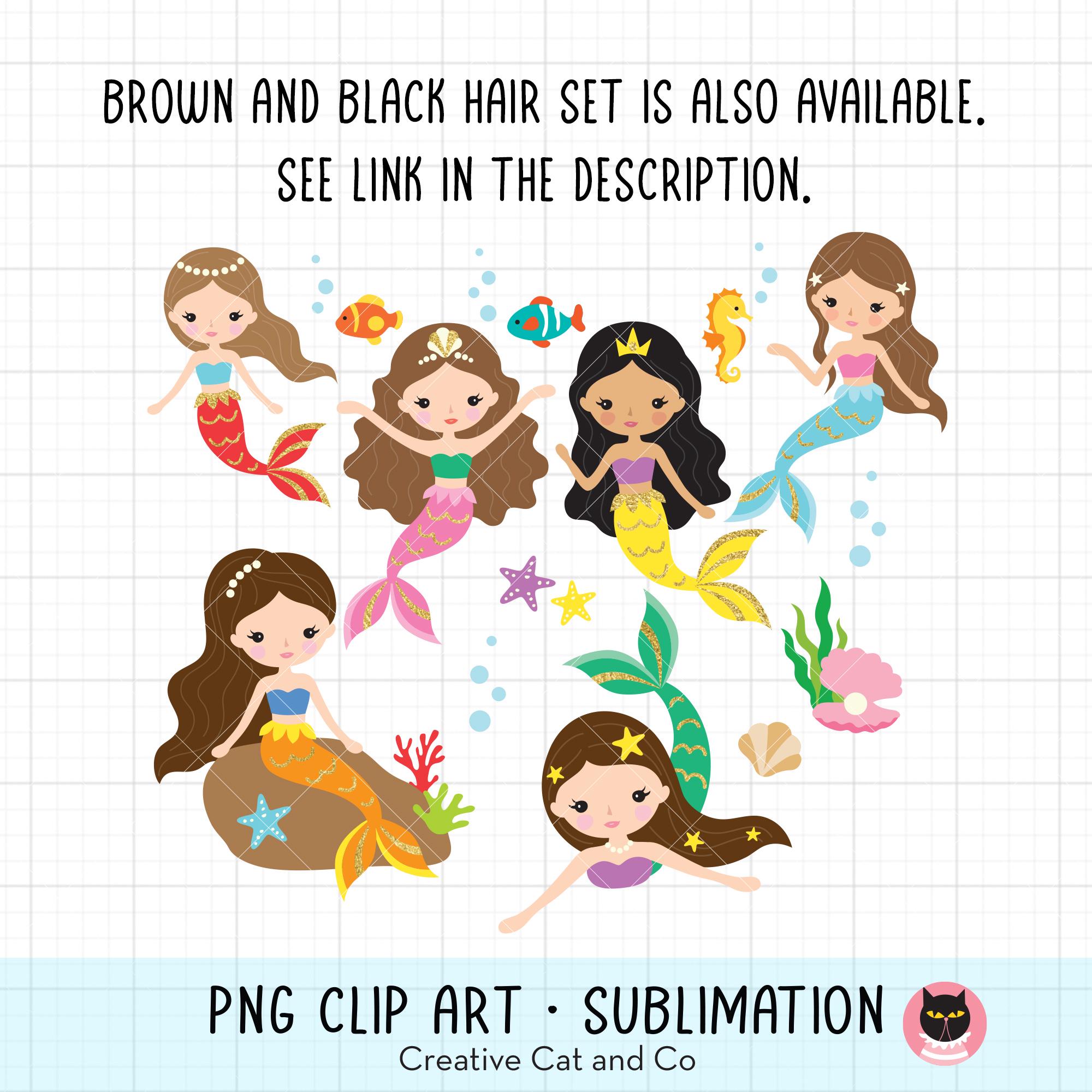 Mermaid Princesses PNG Clipart Bundle | Cute Hand Drawn Mermaids With ...