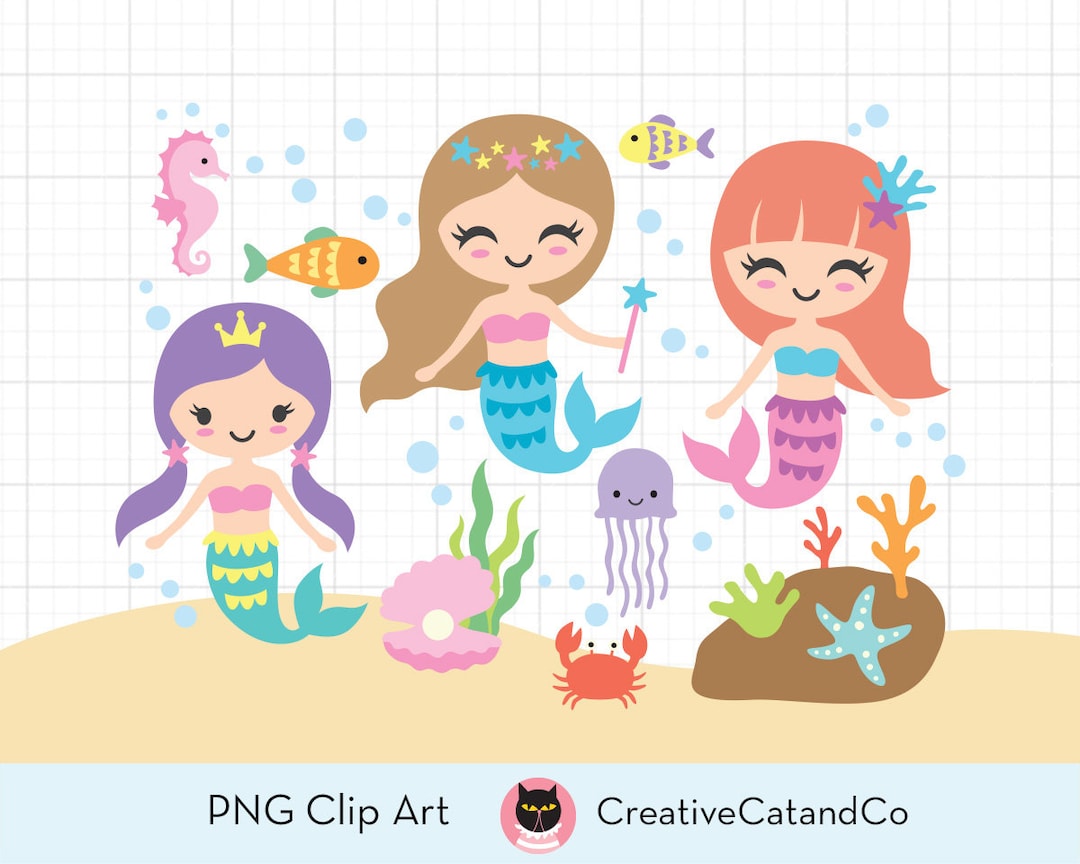 Little Mermaid Set Clipart Clip Art Cute Mermaid Under the Sea Water ...