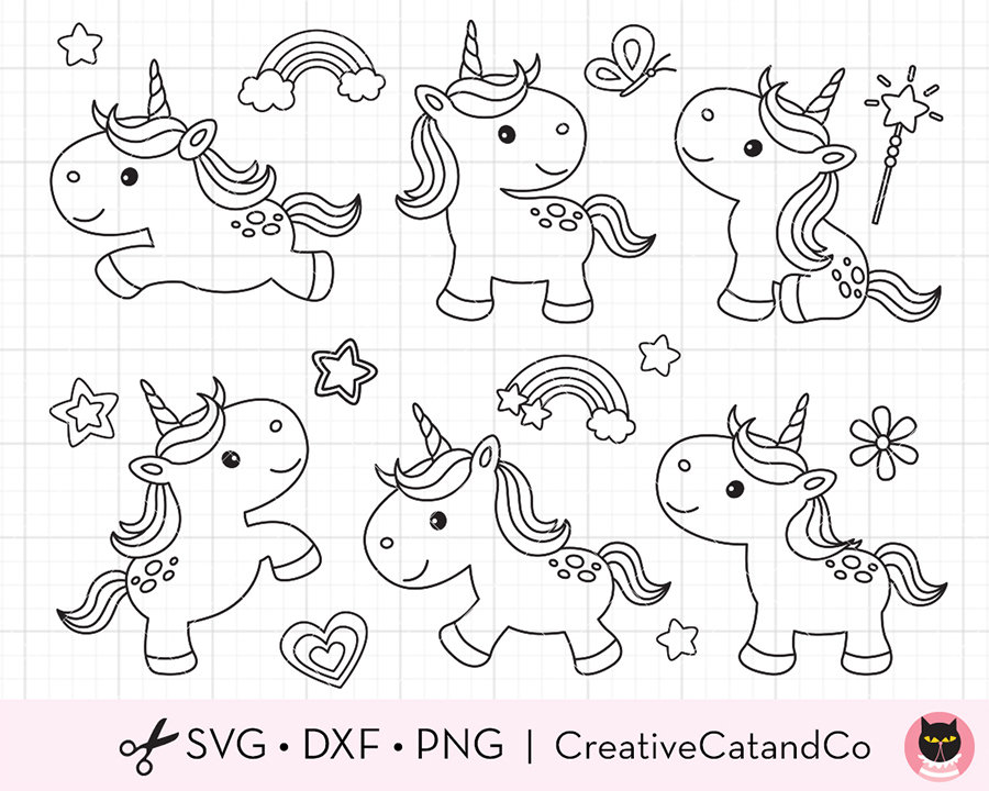 Unicorn Coloring SVG Clip Art Baby Unicorn Outline Line Art - Etsy ...