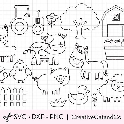 Farm Animals Outline SVG Clipart Cow Pig Llama Farm Animal - Etsy