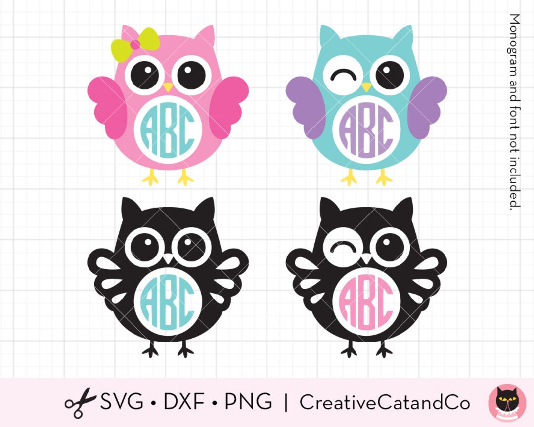 Owl Monogram Frame SVG Files for Cricut or Silhouette Cute Owl Monogram ...