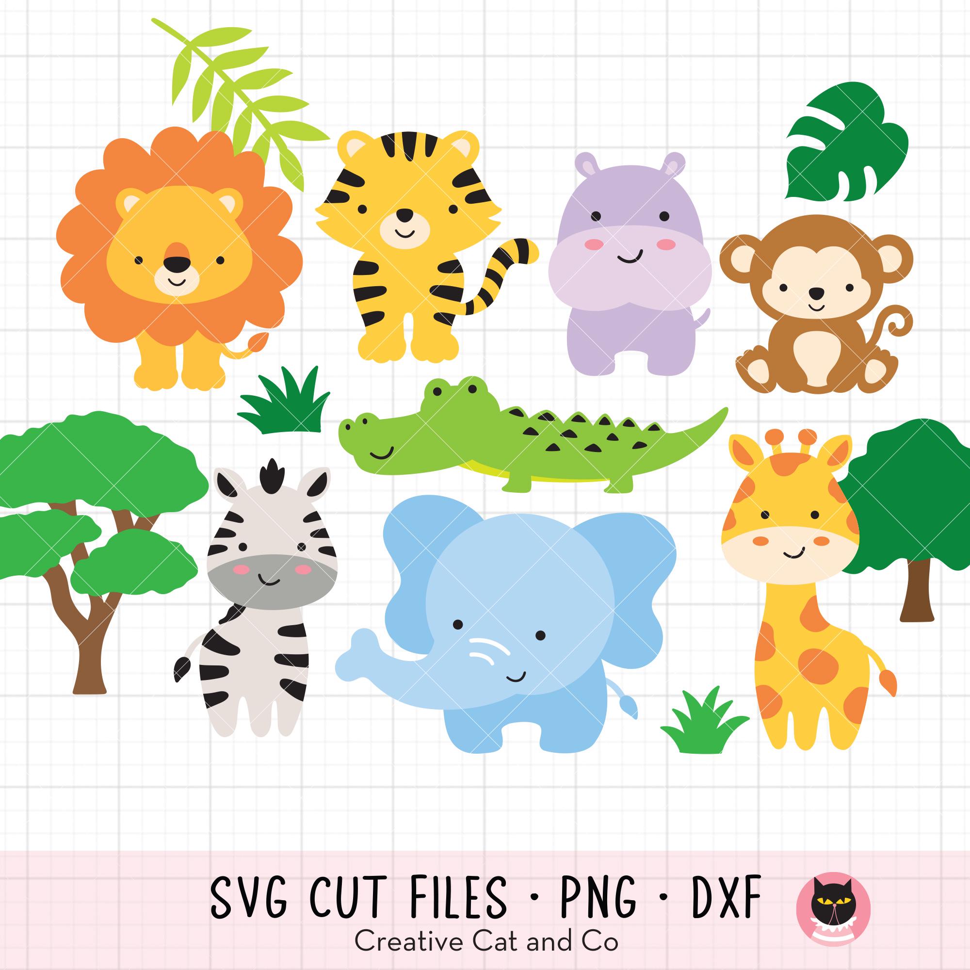 Safari Jungle Animals SVG PNG DXF Clipart Bundle | Cute Tiger, Lion ...