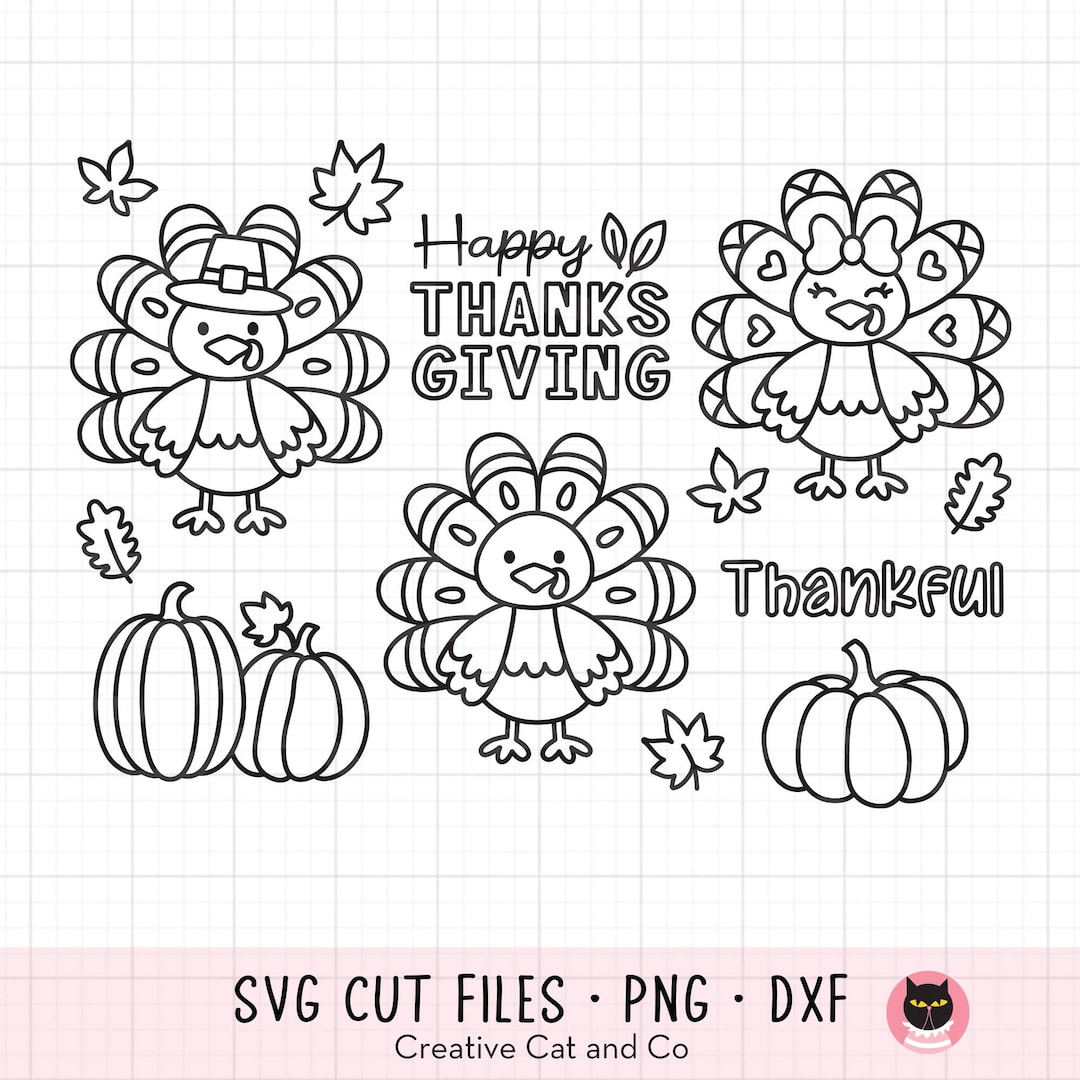 Outlined Thanksgiving Turkey Pumpkin Svg, Png, Clipart, Cute Fall ...