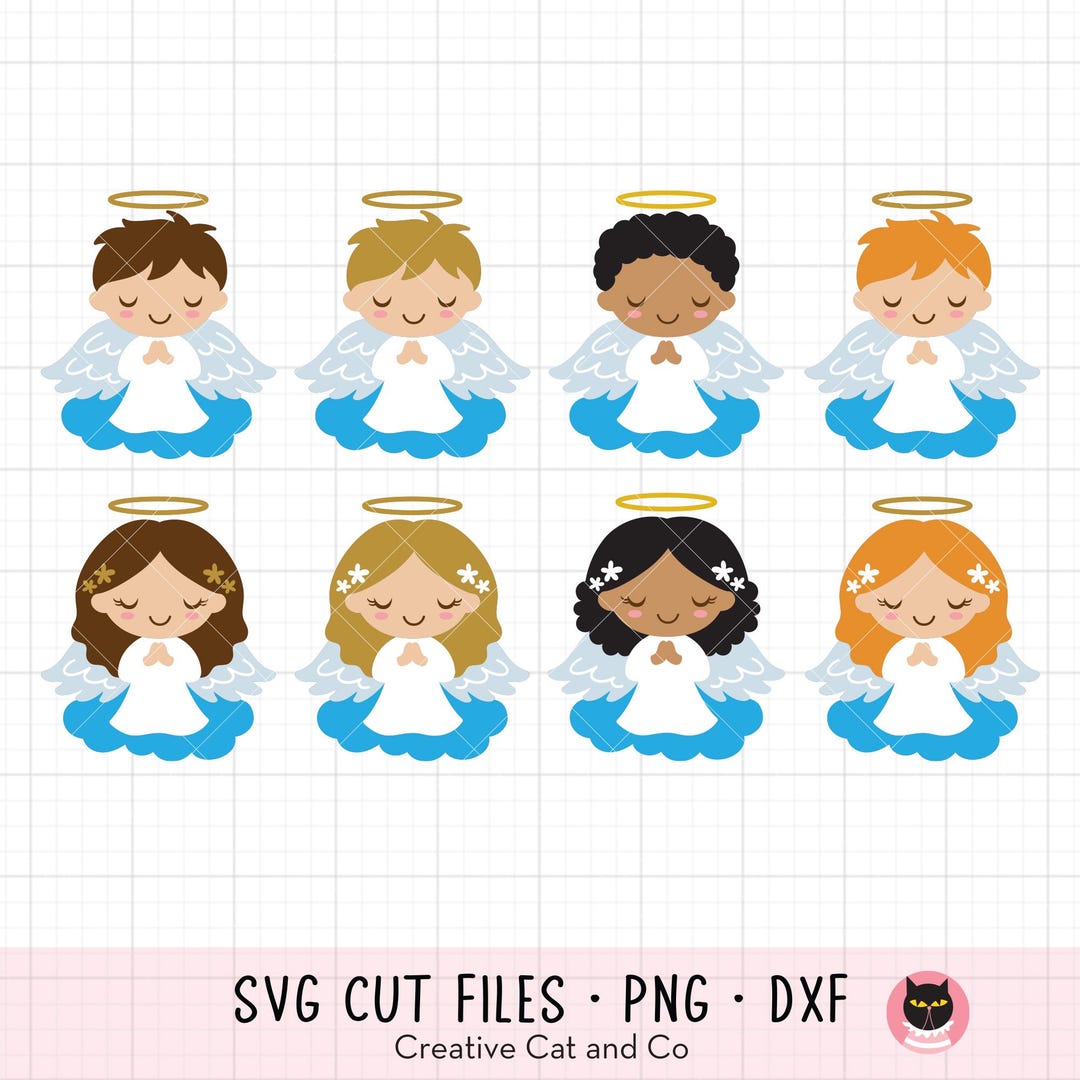 Boy Girl Angels SVG Baptism Christening Invitation Announcment Praying ...