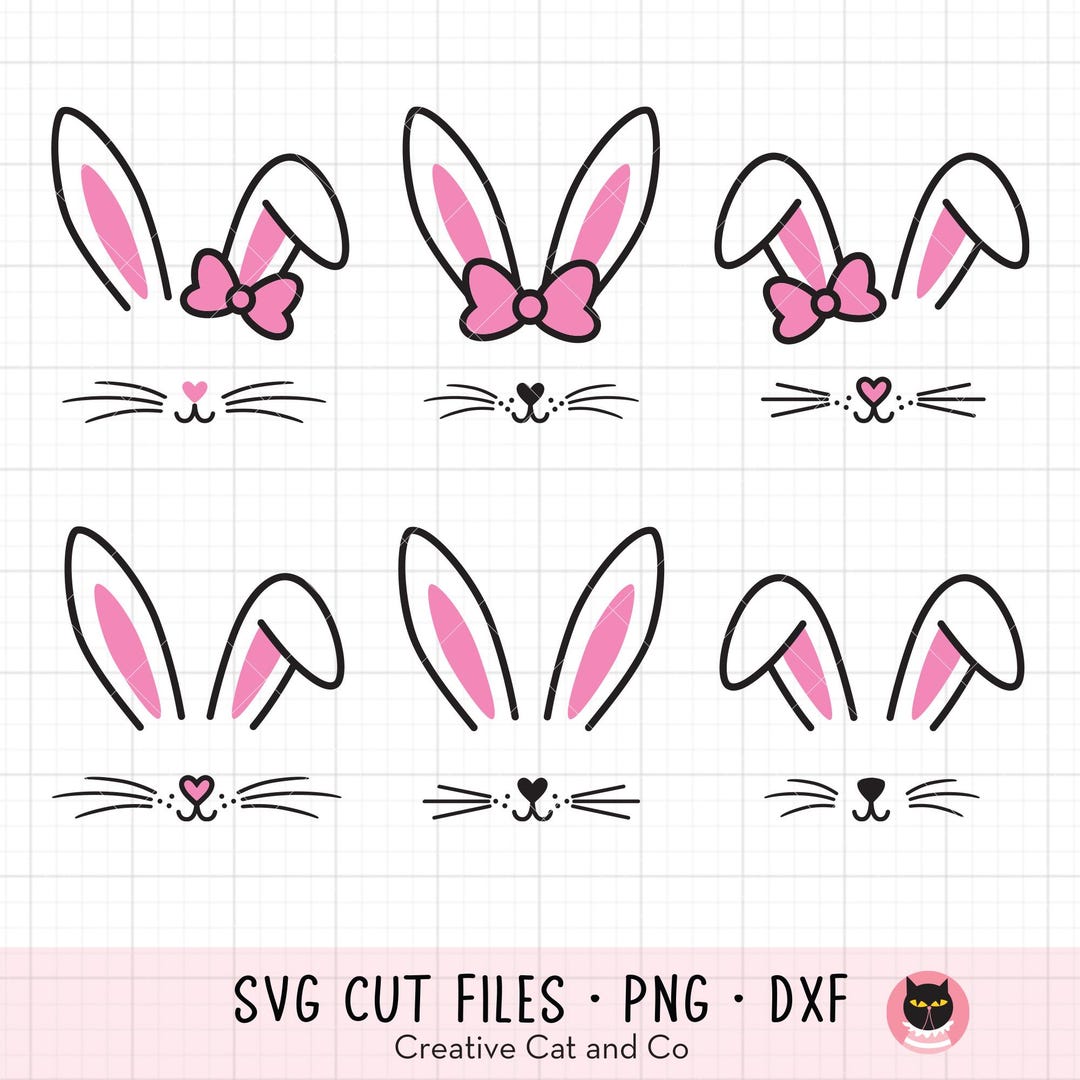 Easter Bunny Faces SVG and PNG, Cute Rabbit Faces Clipart Bundle, Girl ...