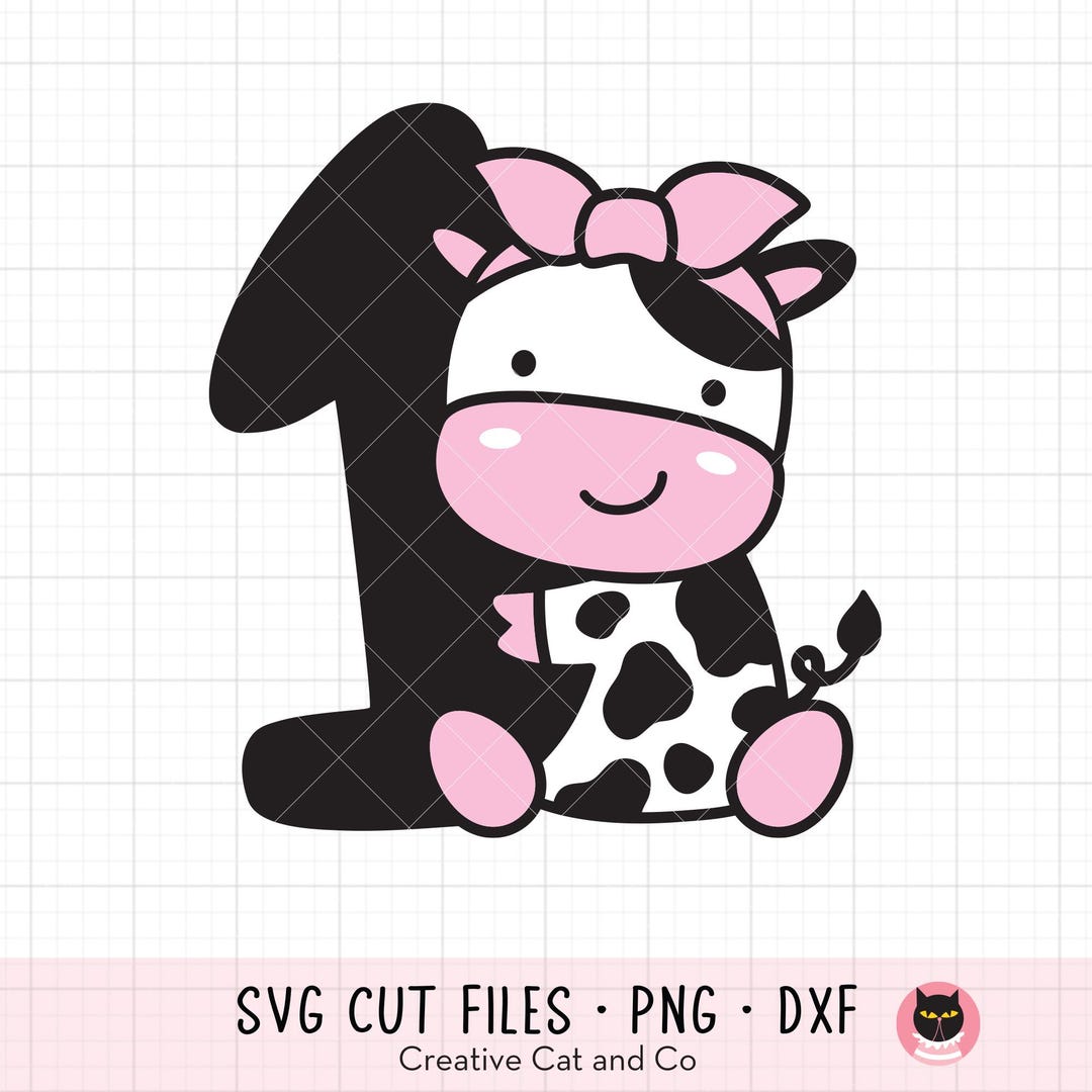 Girl Cow With Number One Svg, Png, First Birthday Cow, Baby Girl 1st ...