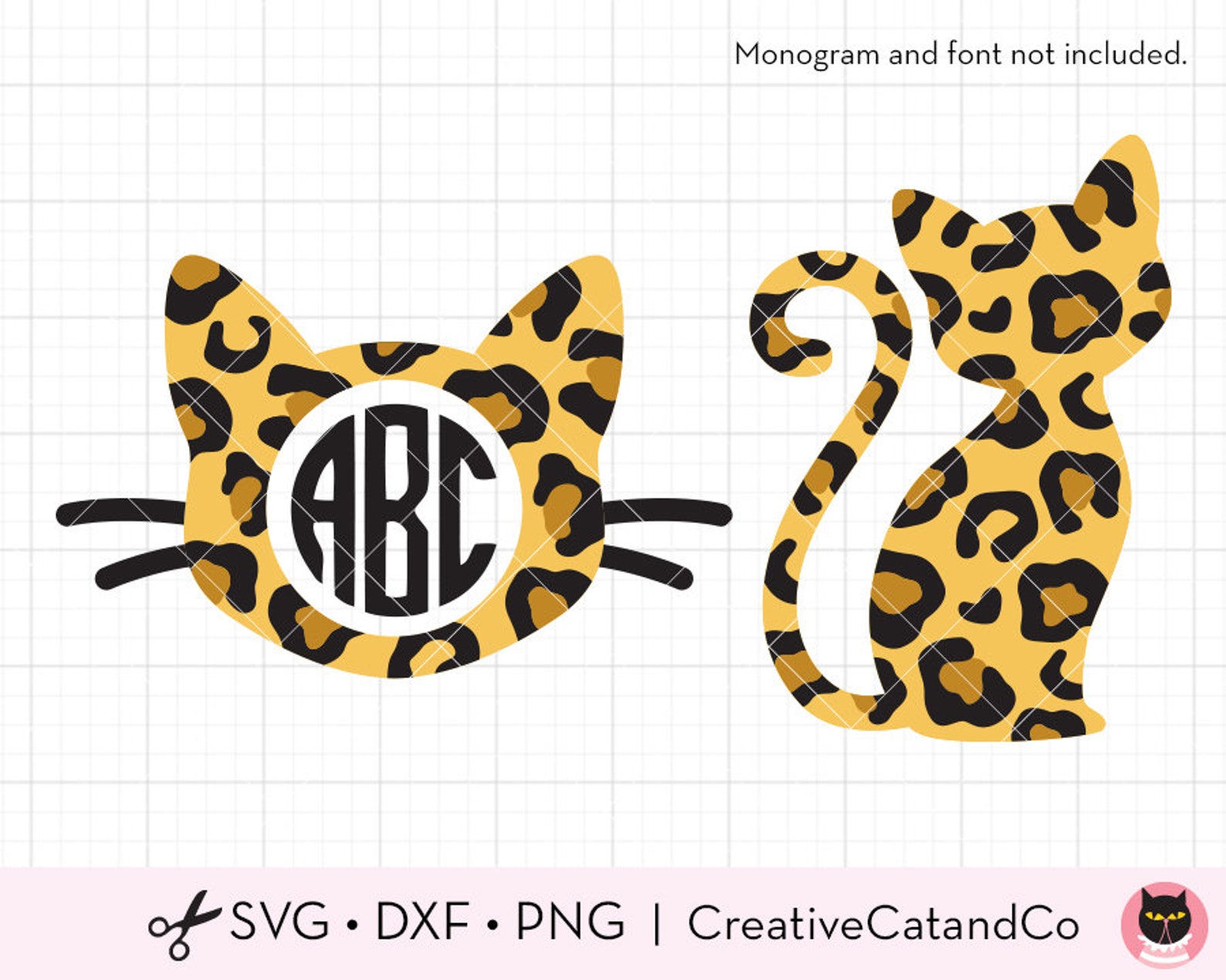 Leopard Cat Monogram SVG DXF Leopard Pattern Cat Face Shape | Etsy