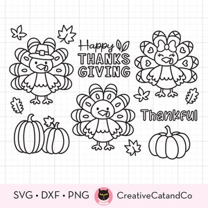 Outlined Thanksgiving Turkey Pumpkin Svg, Png, Clipart, Cute Fall ...