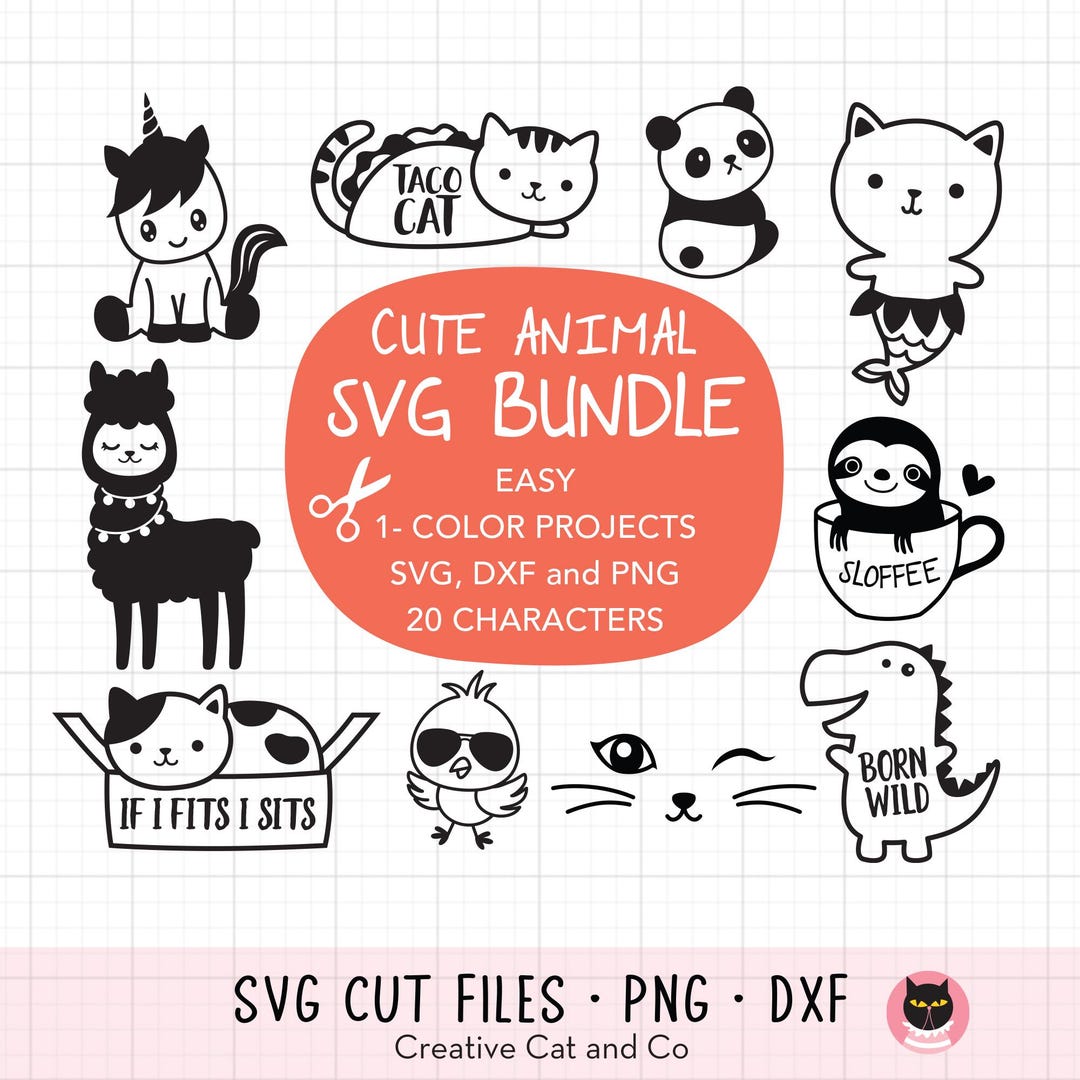 SVG Bundle Cute Baby Animal SVG DXF Bundle Unicorn Mermaid Dinosaur ...