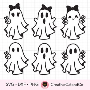Peace Hand Ghosts Clip Art SVG PNG DXF | Halloween Ghost Set With Girl ...