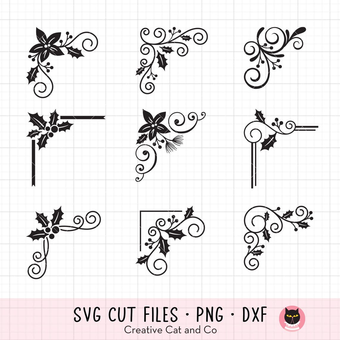 Christmas Corner Frames SVG PNG DXF Clipart Bundle | Holiday Frames ...