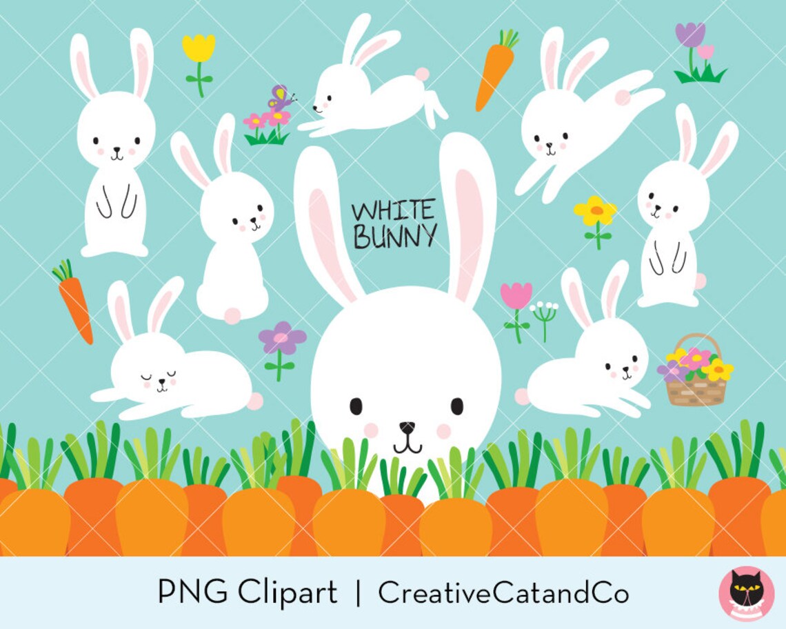 Bunny Clipart Rabbit Clipart Easter Bunny Clipart White Bunny | Etsy