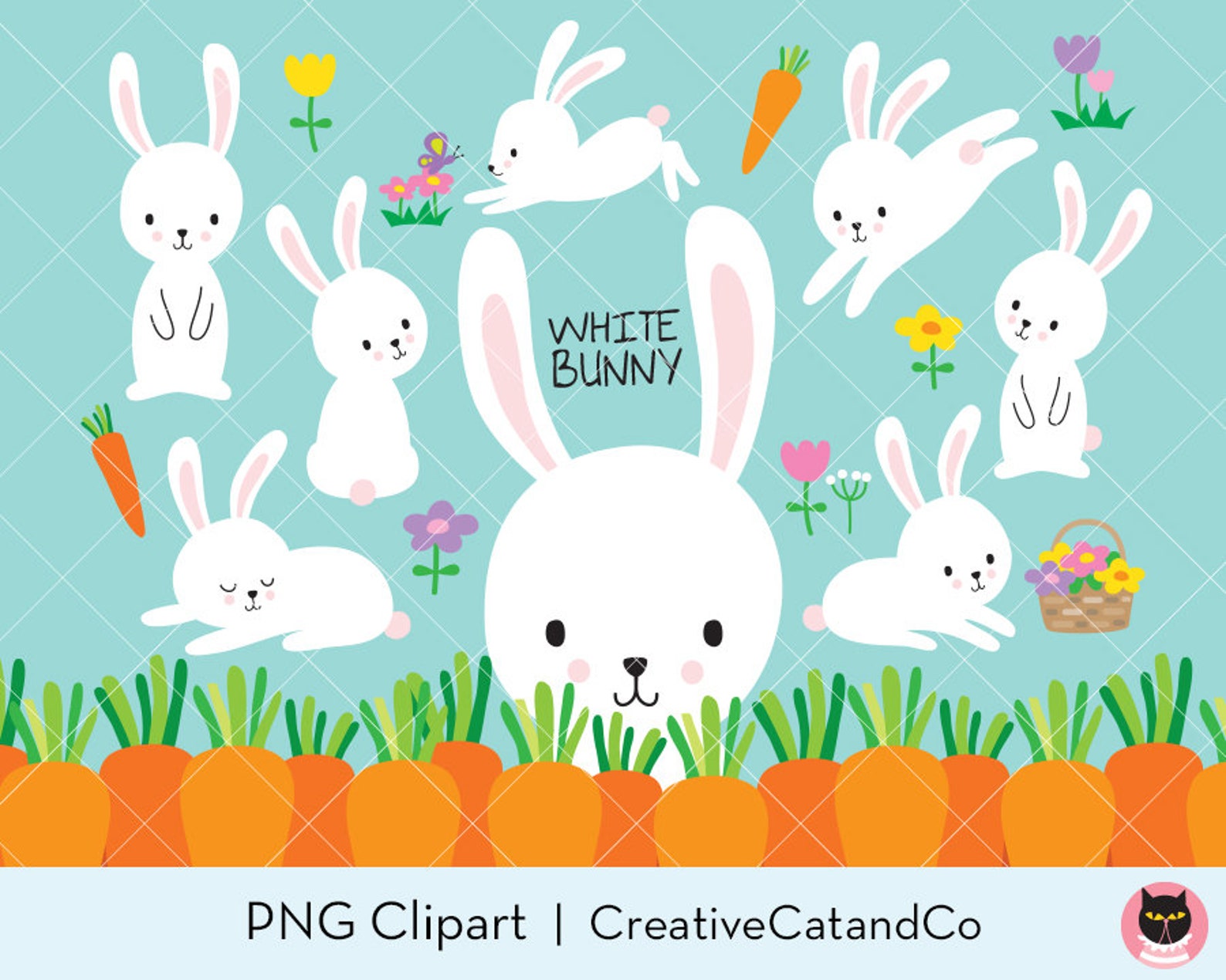 Bunny Clipart Rabbit Clipart Easter Bunny Clipart White Bunny - Etsy