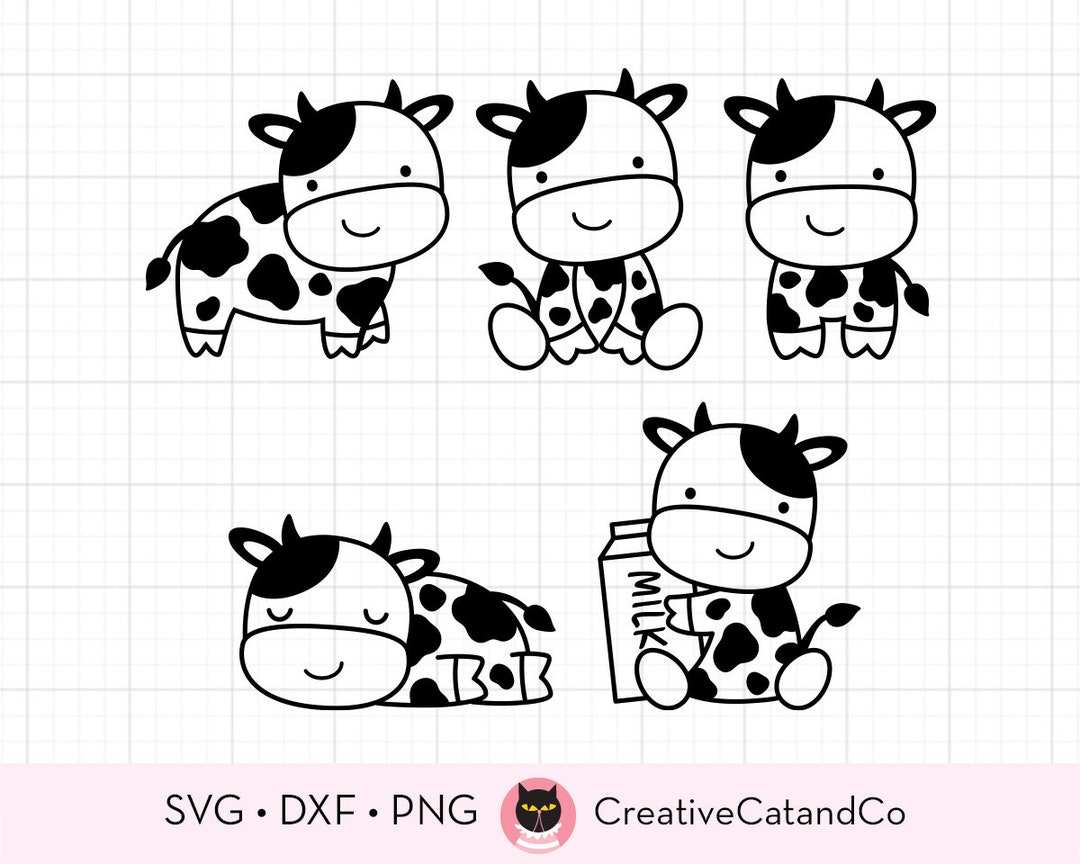 Cow Outline Svg, Png, Outlined Baby Cow Png, Black and White Cow ...