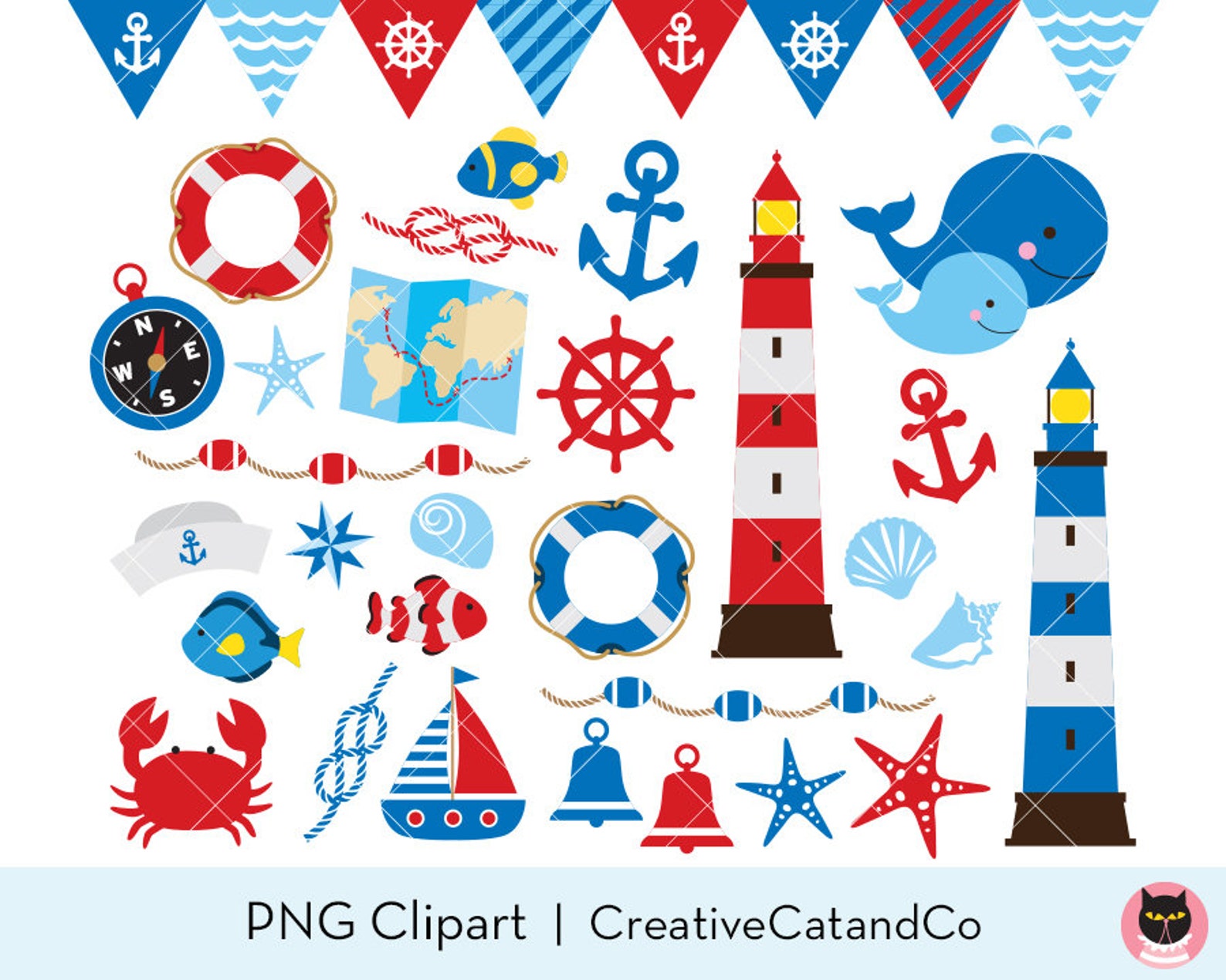 Nautical Clipart Sailing Clipart Anchor Clipart Lighthouse - Etsy
