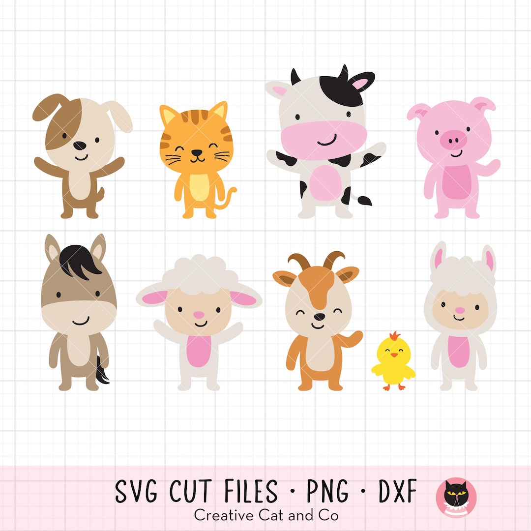 Farm Animal SVG PNG DXF Clip Art Bundle | Cute Hand Drawn Cow, Horse ...