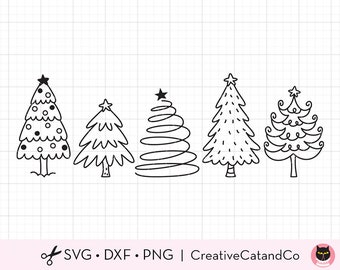 Christmas Tree Doodles SVG and PNG Cut Files Hand Drawn - Etsy