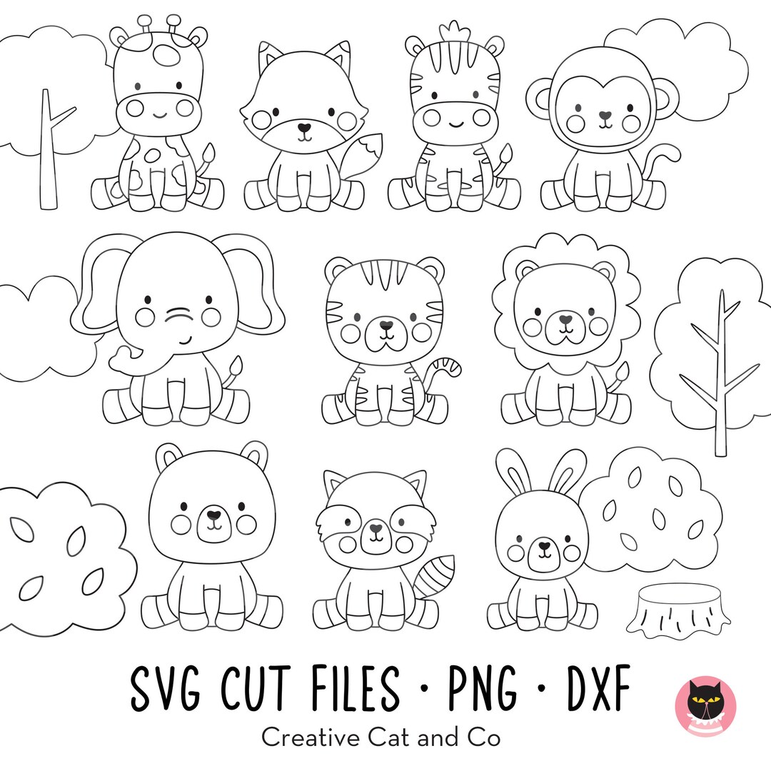Wild Animals Outline SVG PNG Bundle, Forest Animals Drawing, Safari ...