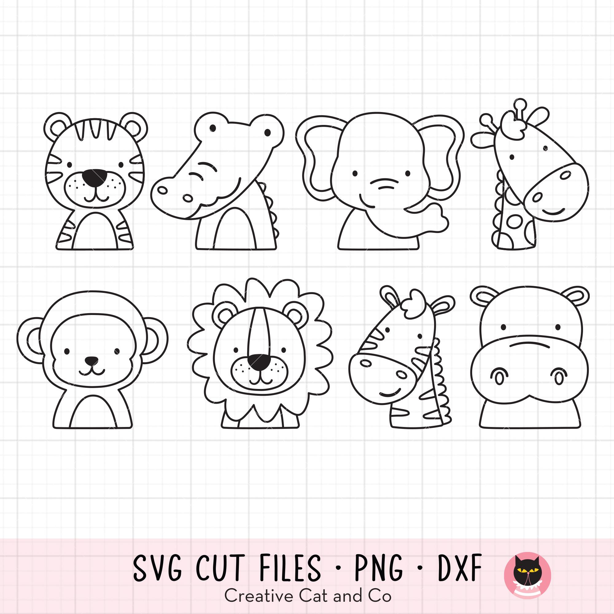 Animal Heads Faces Coloring SVG PNG, Jungle Animal Outline, Tiger ...