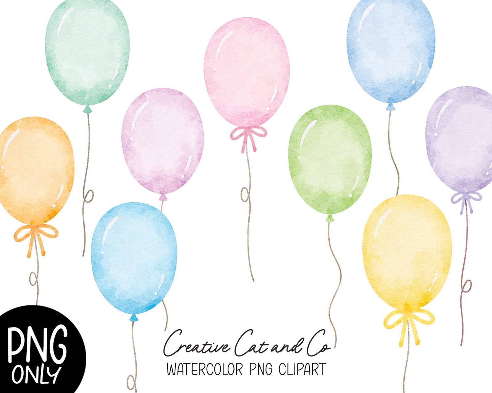Watercolor Pastel Balloons PNG Clipart Party Balloons With - Etsy