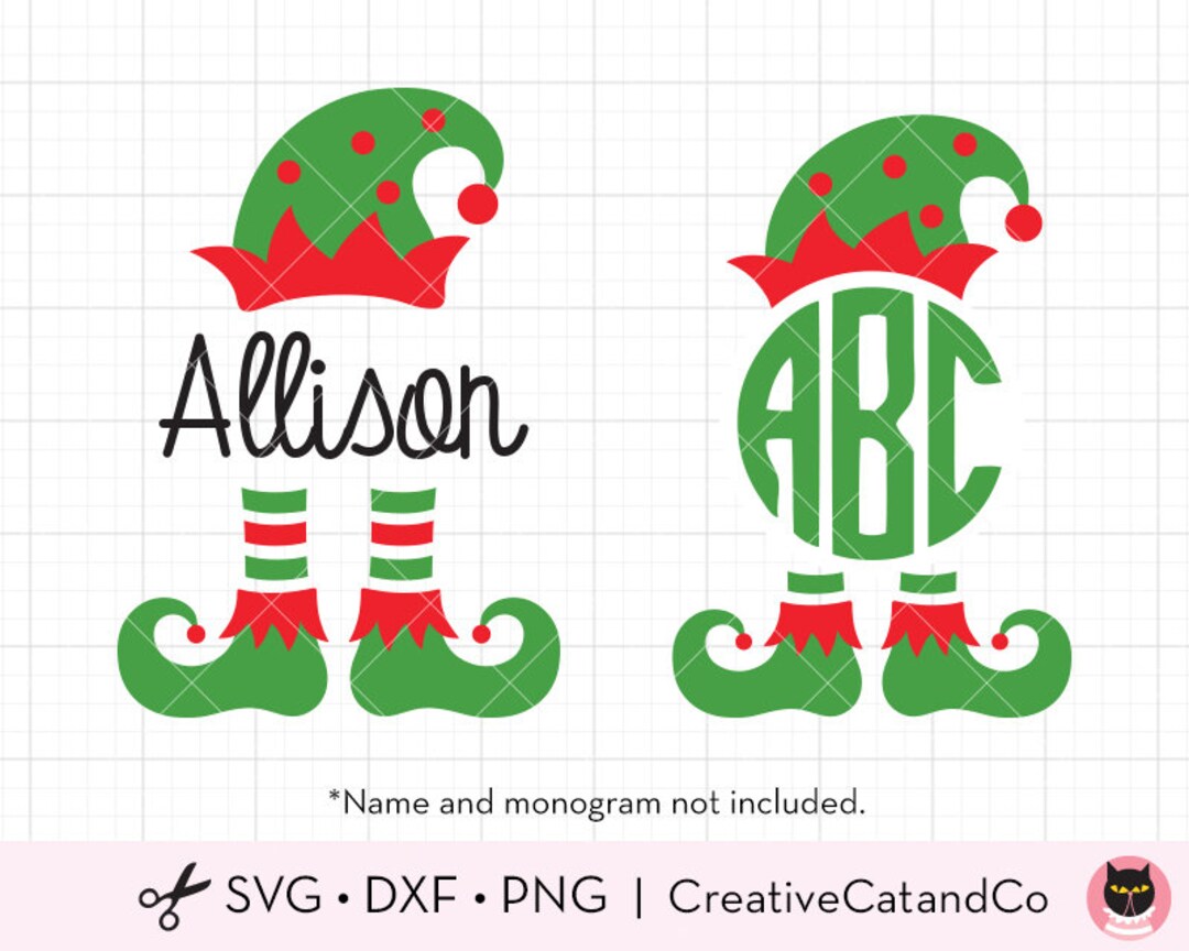 Elf SVG Dxf Christmas Monogram Frame Cute Holidays Elf Hat and Shoe ...
