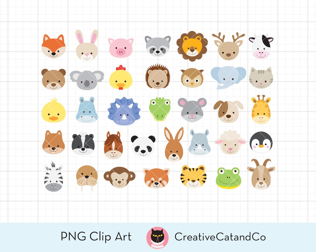Baby Animal Face Bundle Clipart Clip Art Cute Elephant Lion Monkey ...