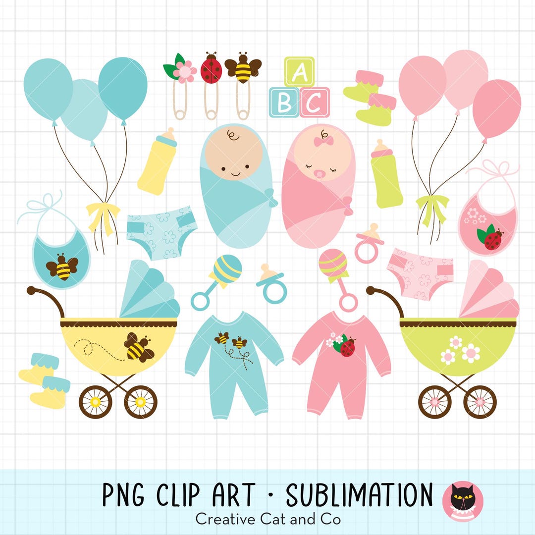 Baby Items PNG Clipart Bundle, Cute Baby Boy Girl Illustration ...