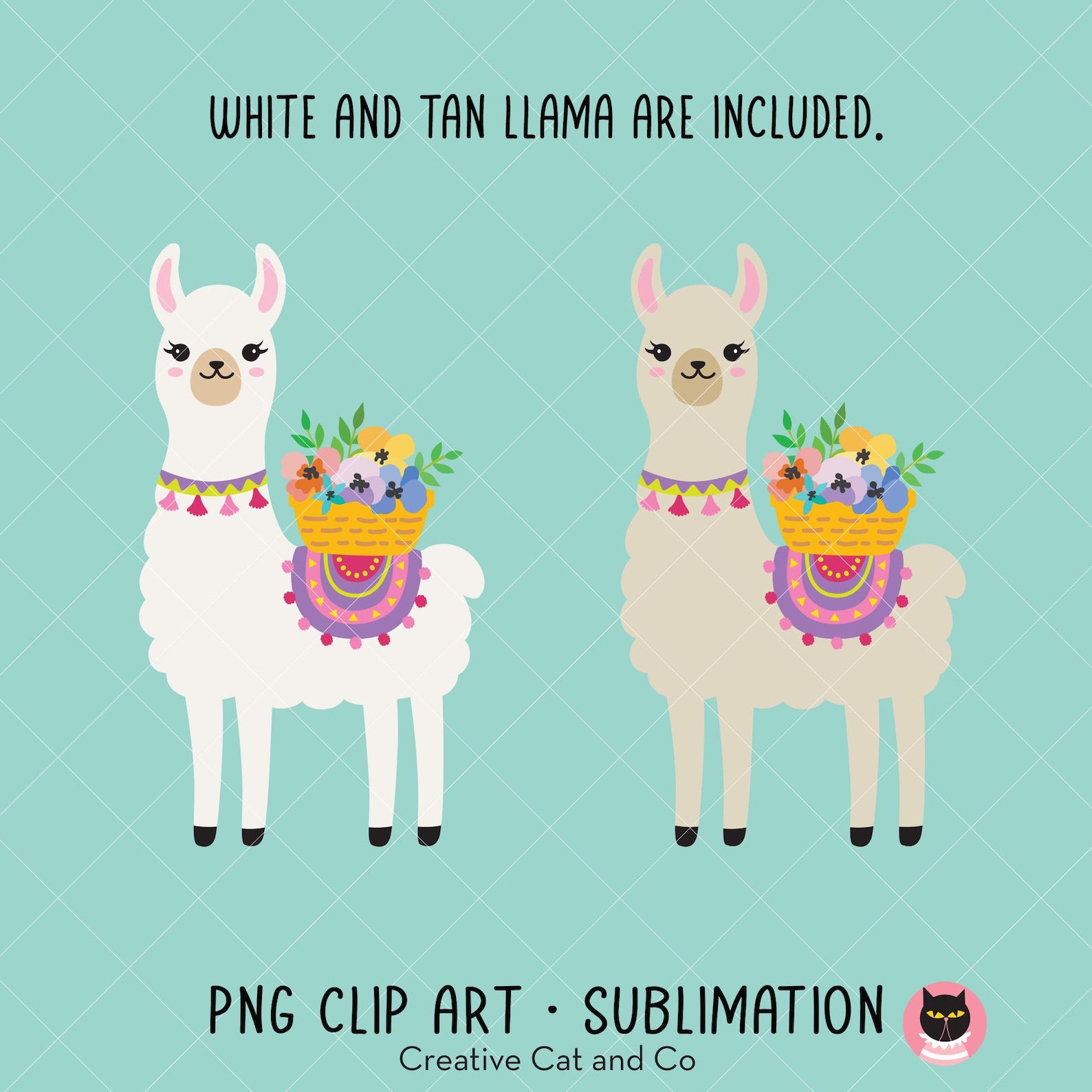 Llama Alpaca PNG Clipart | Cute Hand Drawn Llamas With Colorful Flowers ...