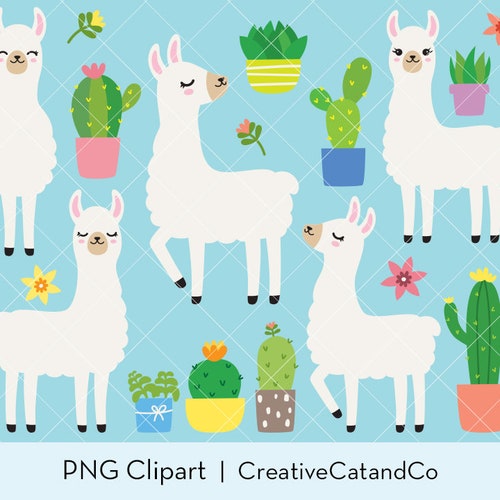 Plain Llama Clipart White Llama and Cacti Cute Alpaca | Etsy