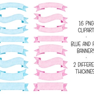 Watercolor Banner PNG Clipart Pink & Blue Ribbon Banners, Baby Shower ...
