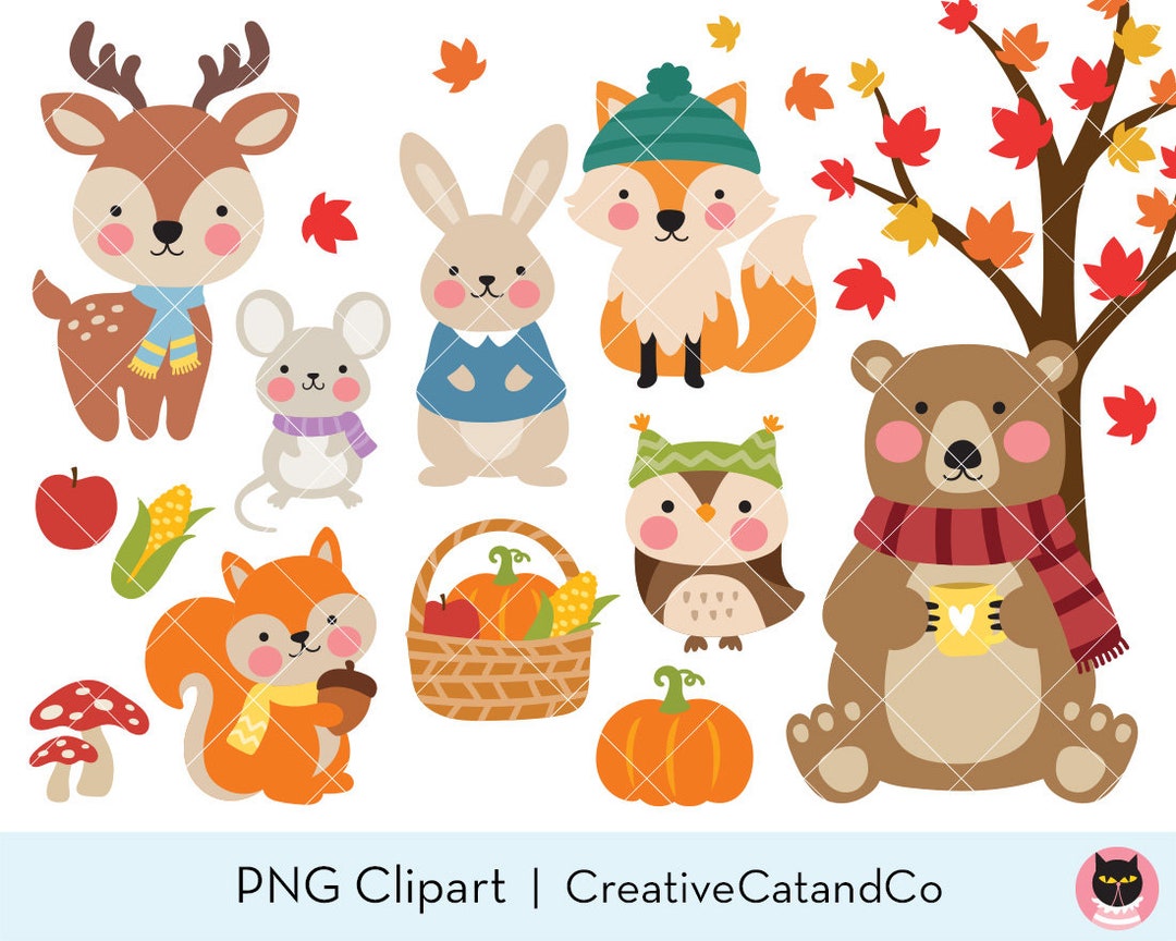 Fall Winter Woodland Animals PNG Clipart, Cute Wild Animals in Winter ...