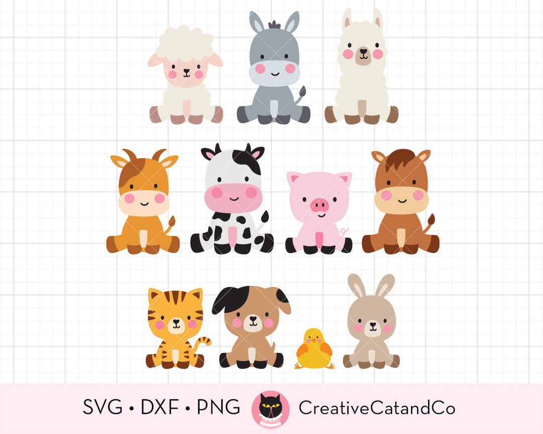 Farm Animals SVG PNG Bundle Clipart, Cute Barn Animals Birthday ...