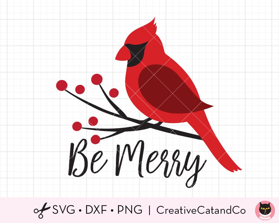 Cardinal SVG DXF Red Merry Christmas Cardinal Bird on a Branch - Etsy
