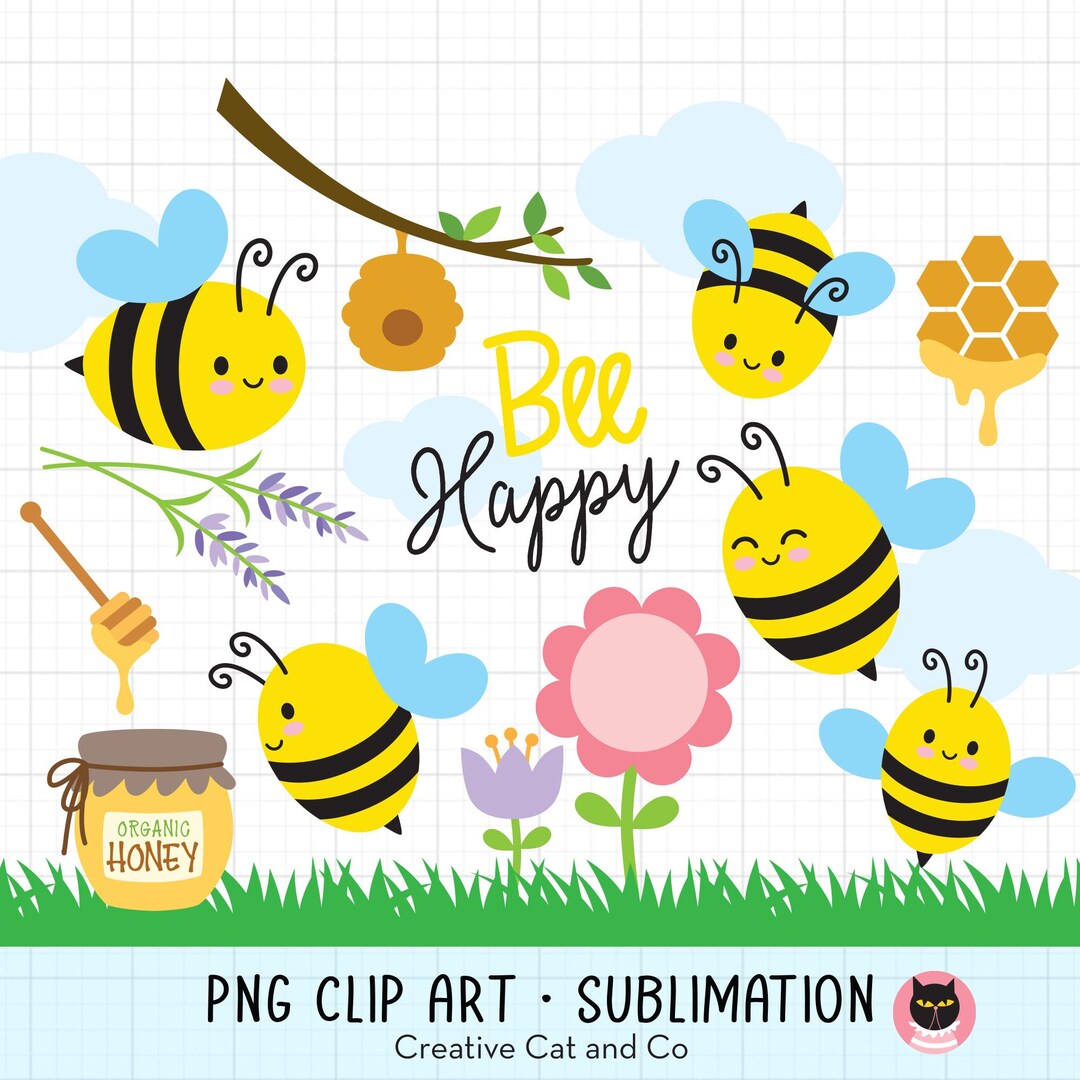 Bumble Bees PNG Clipart Bundle | Cute Fat Honey Bees With Hive and ...