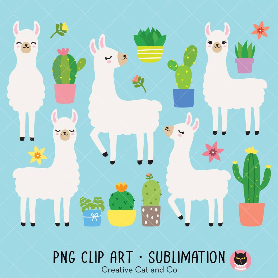 Cute Alpaca Llama PNG Clipart Bundle | White and Grey Llamas With ...