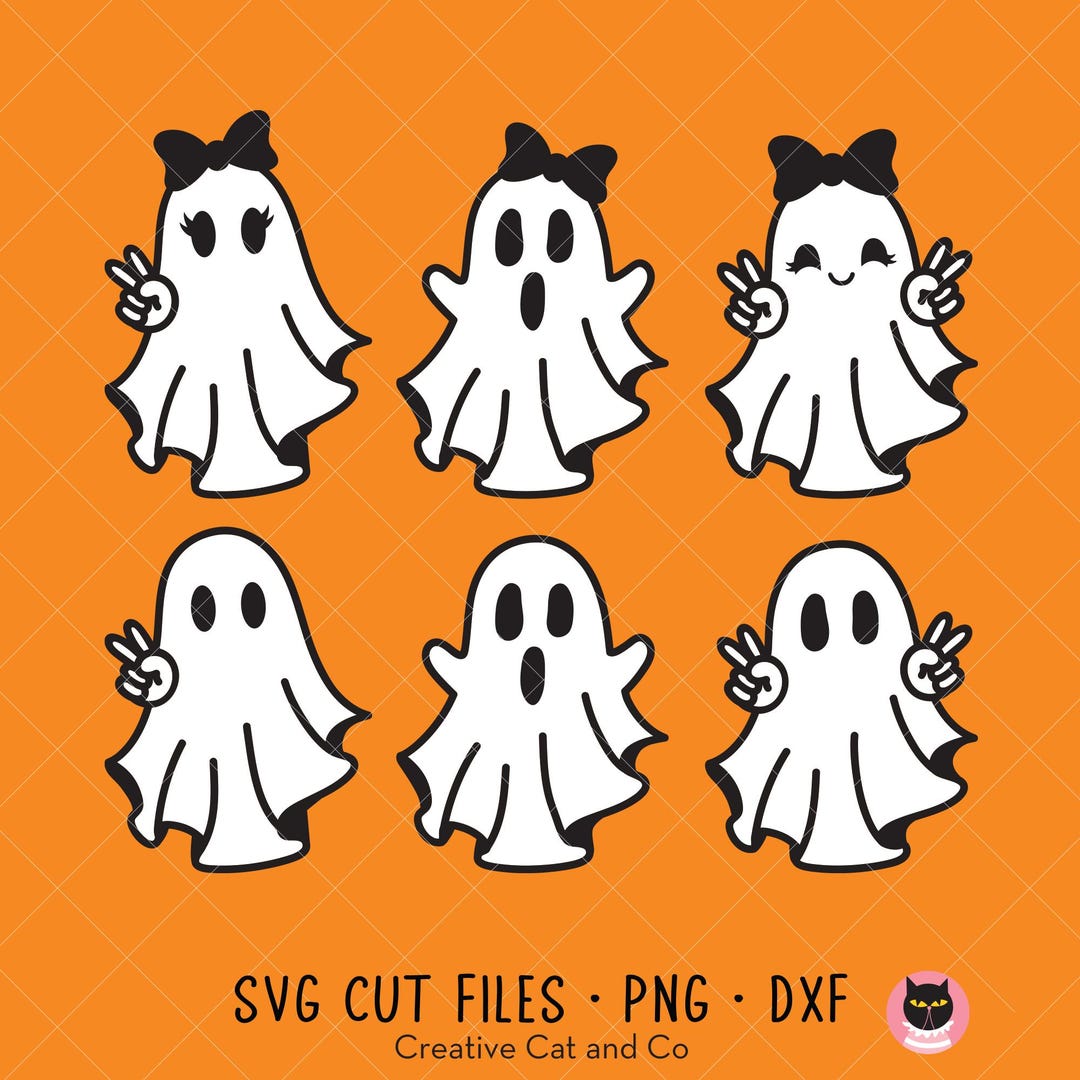 Peace Hand Ghosts Clip Art SVG PNG DXF | Halloween Ghost Set With Girl ...