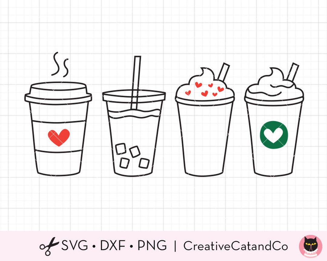Coffee SVG Cute Iced Coffee to Go Line Art SVG DXF Cut Files for Cricut ...